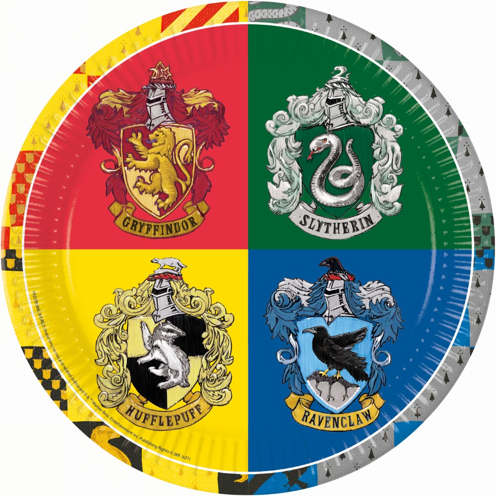 8 Paper Plates Large 23cm - Harry Potter Hogwarts Houses - Globos Europe