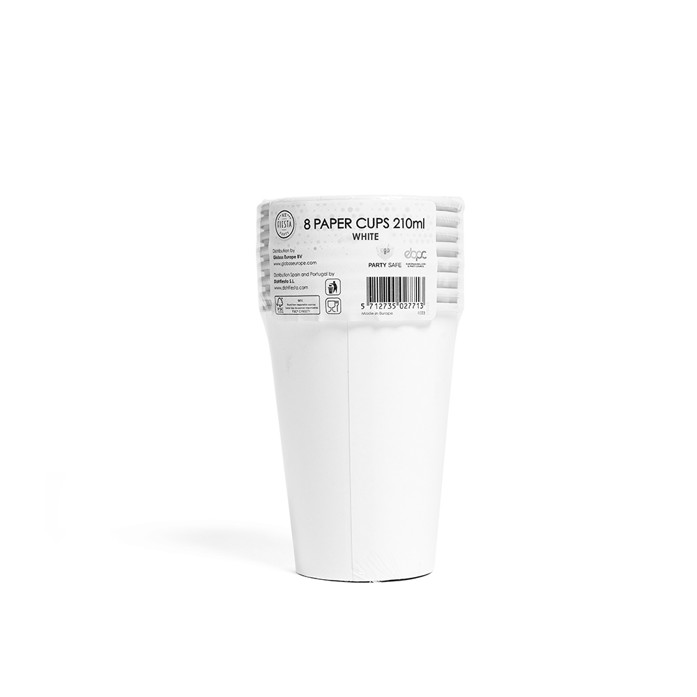 8 Paper cups 210ml FSC - White - Globos Europe