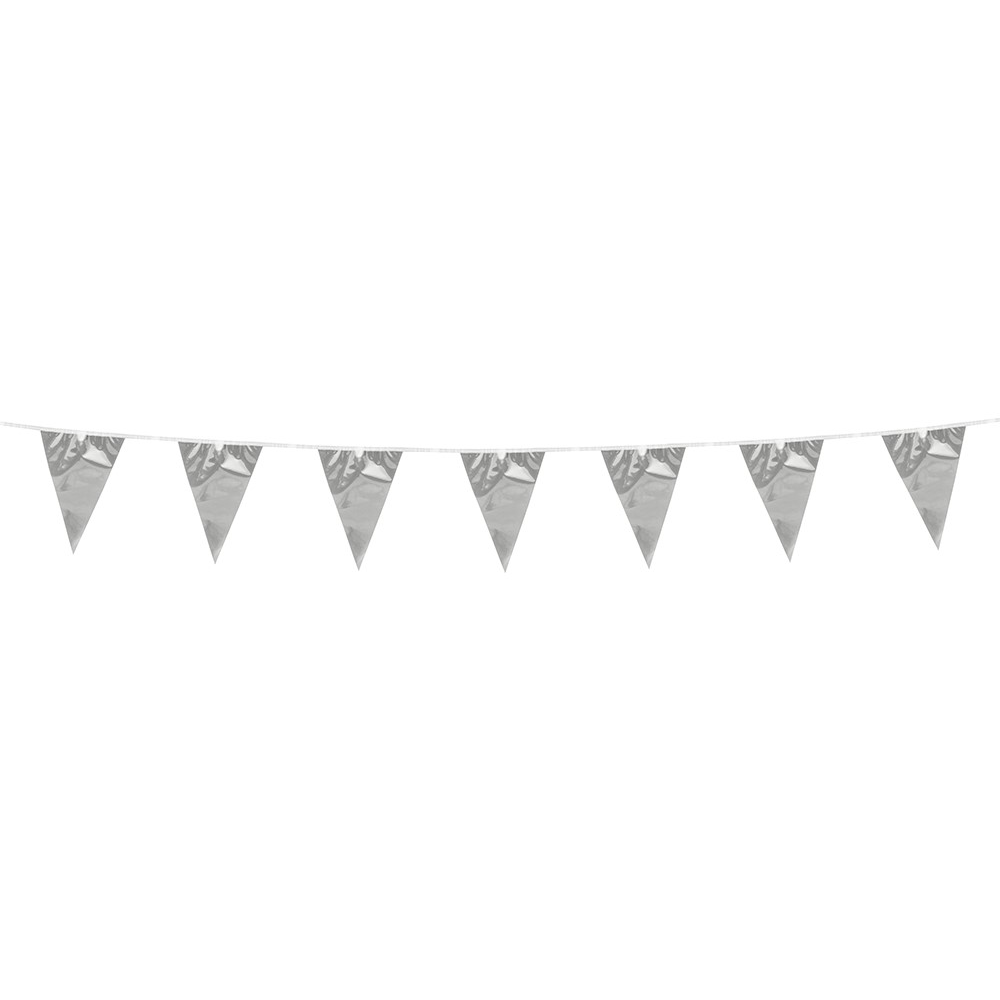 Bunting Metallic 3m silver size flags:10x15cm - Globos Europe