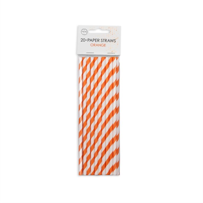 20 Paper straws 6mm x 197mm striped orange - Globos Europe