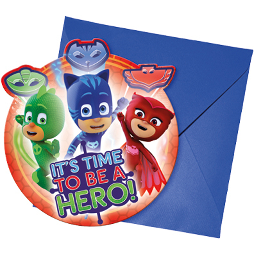 6 Invitations & Envelopes - PJ Masks - Globos Europe