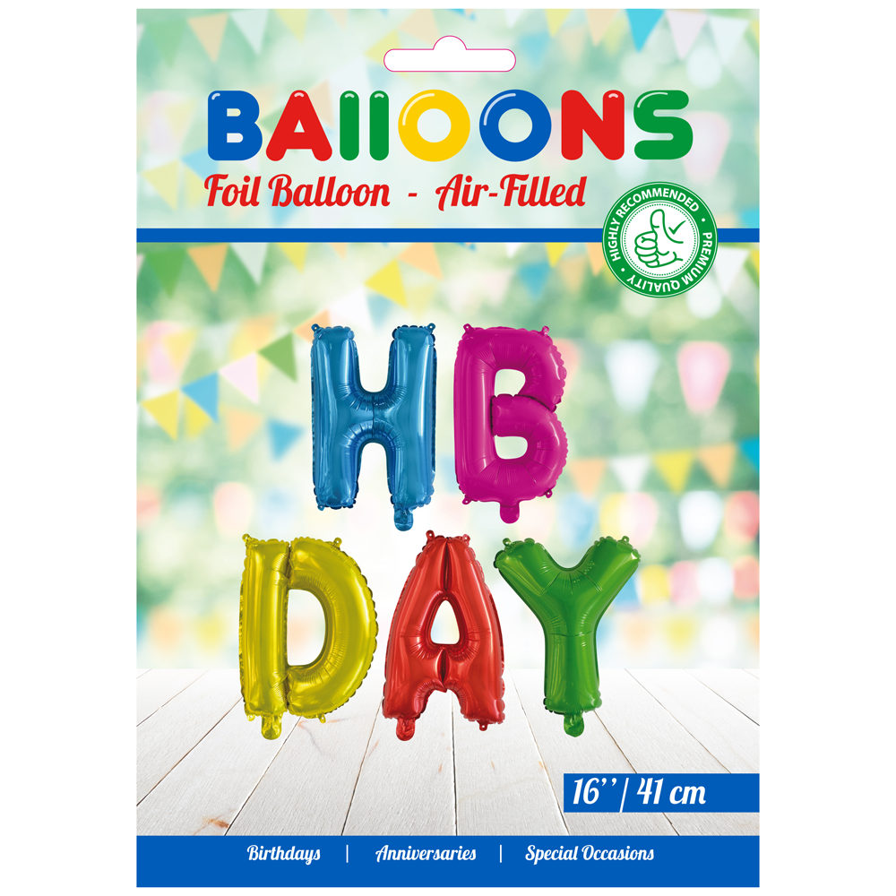 Foilballoon palabra 16" 'HBDAY' multicolor - Globos Europe