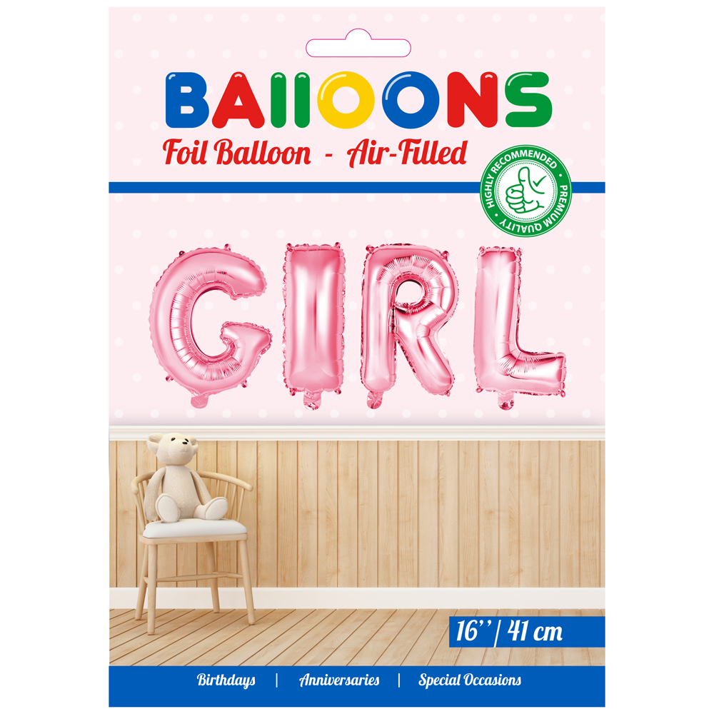 Foilballoon word 16" 'GIRL' pink - Globos Europe