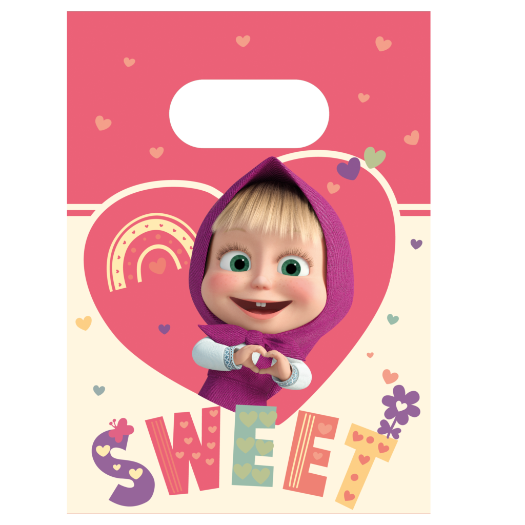4 FSC Paper Party Bags-Masha Sweet Heart - Globos Europe
